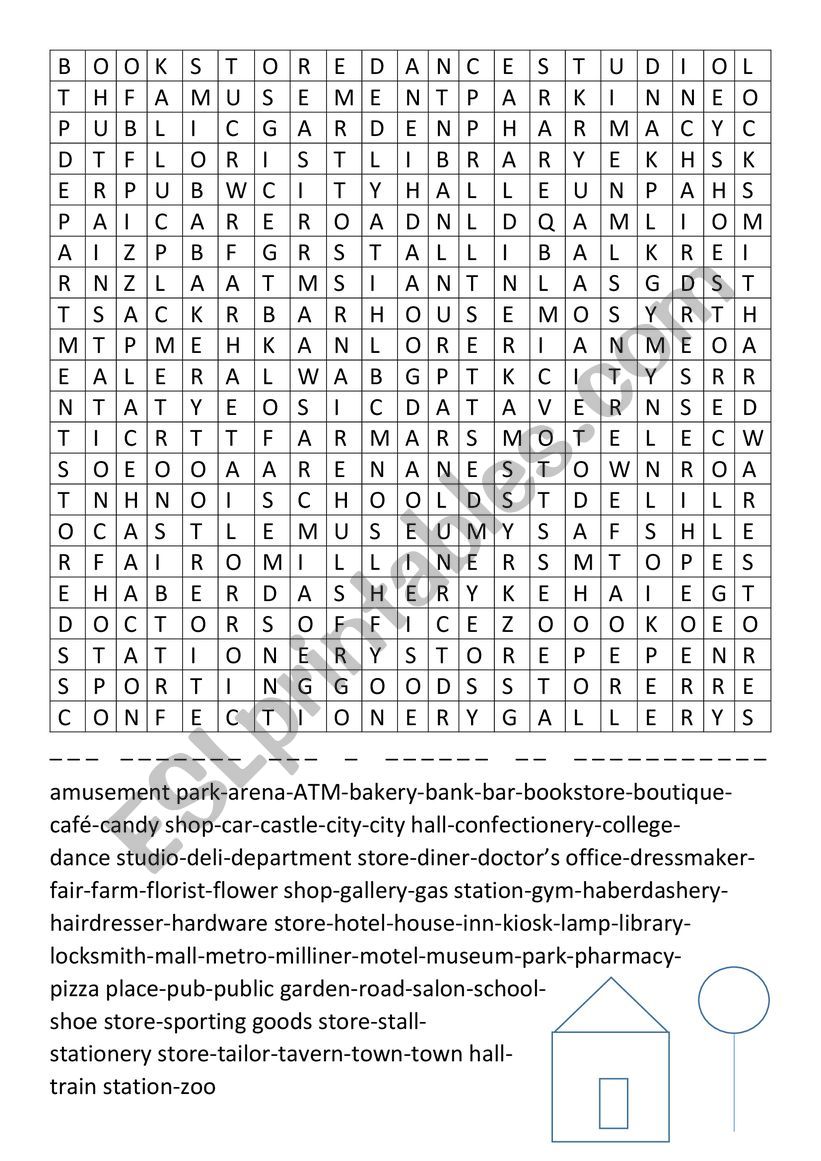 TOWN WORDSEARCH - ESL worksheet by altievangelia