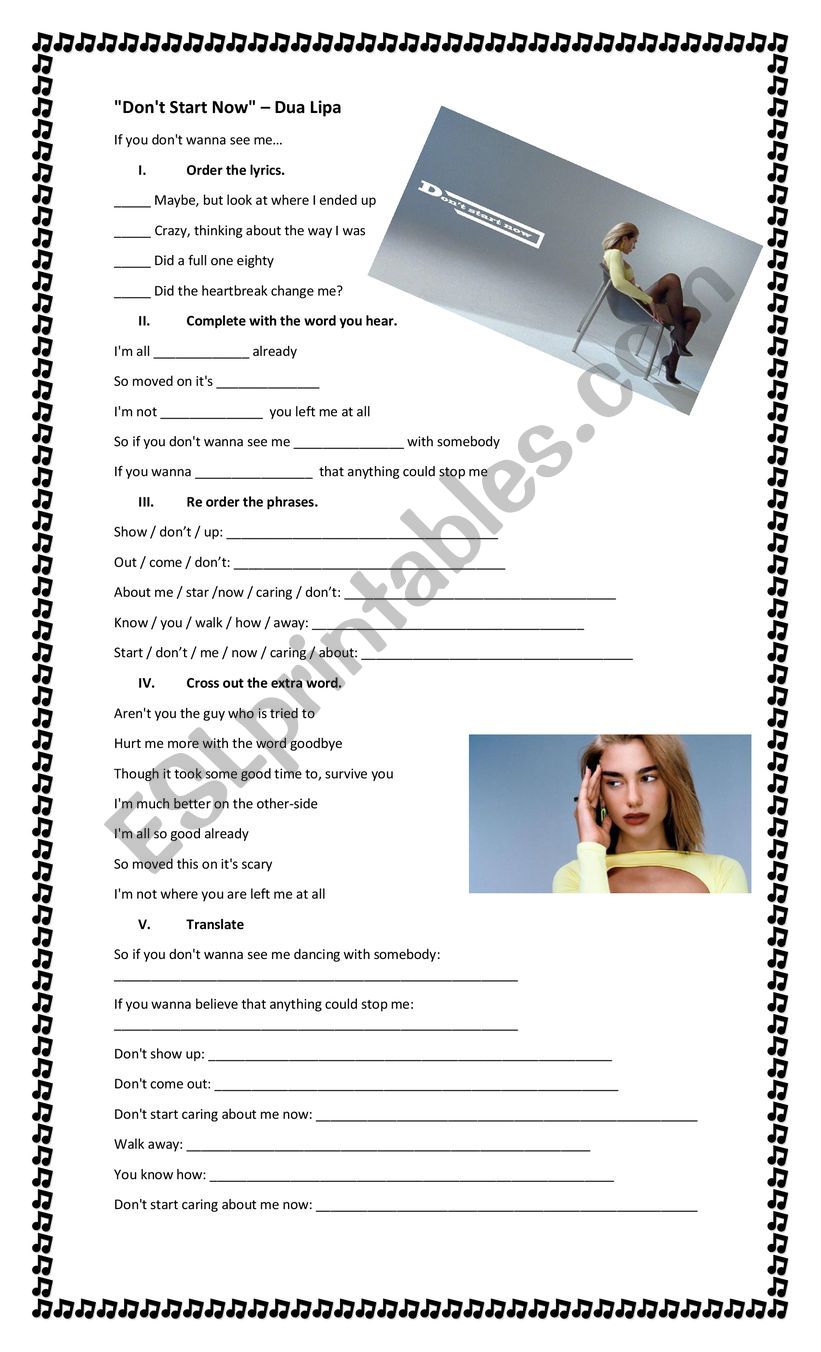 Don´t start now - Dua Lipa - ESL worksheet by ceci.cuevas