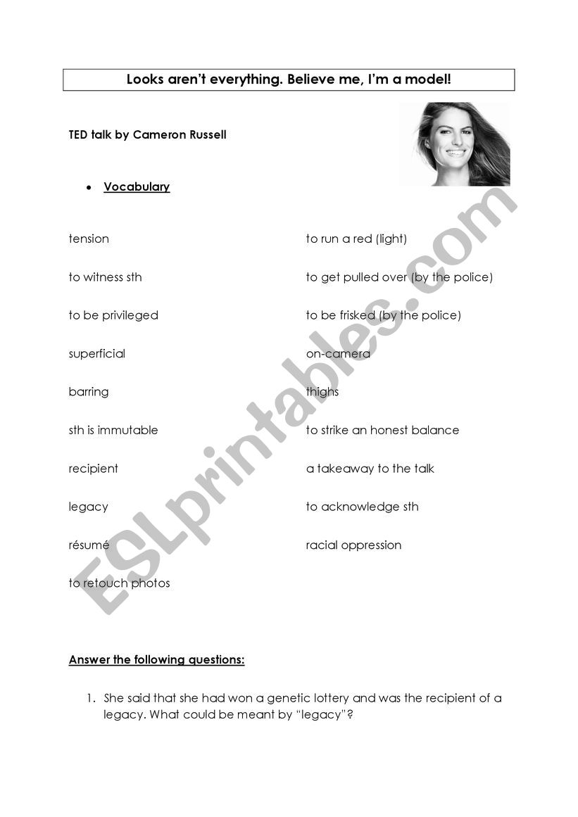 TED talk looks aren´t everything. Believe me, I´m a model - ESL ...