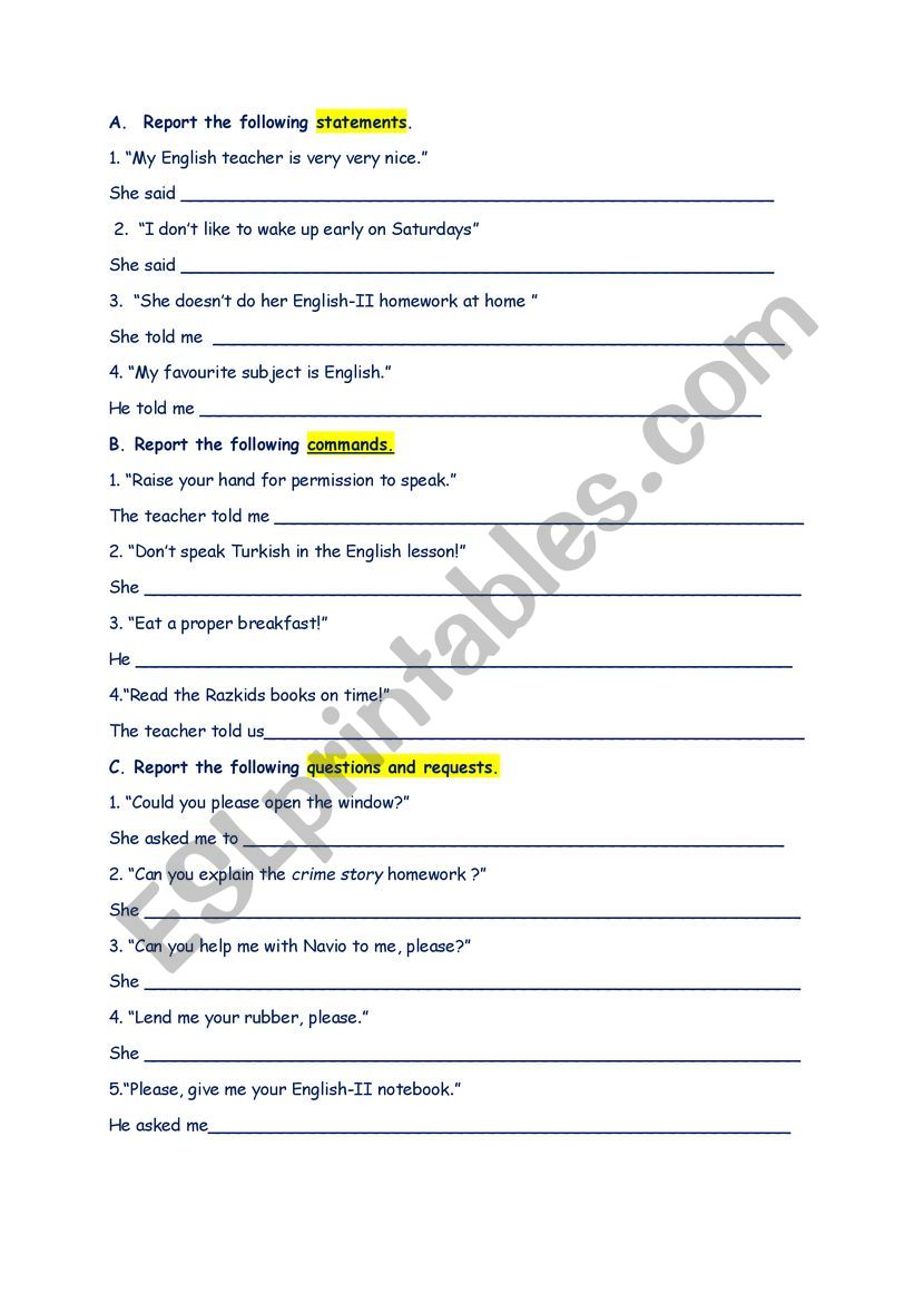 reported speech practice - ESL worksheet by eri31