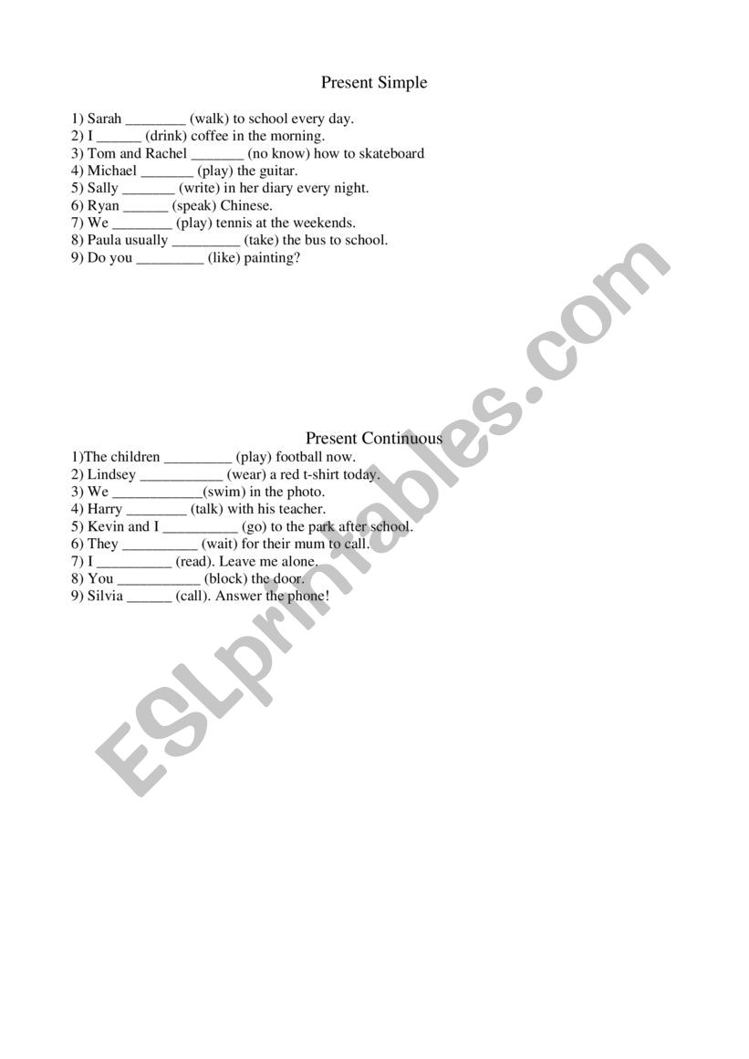 Present Simple vs Present Continuous - ESL worksheet by laurenfox1991
