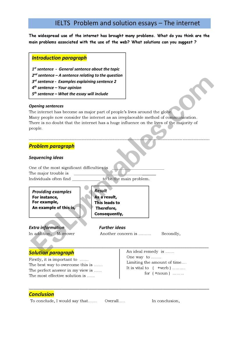 IELTS Writing Problem and solution essays - ESL worksheet by matsky2010 IELTS Writing Problem and solution essays - ESL worksheet by matsky2010