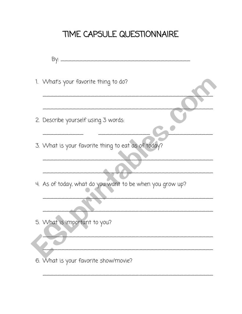 Time Capsule Worksheet - ESL worksheet by daibellysv