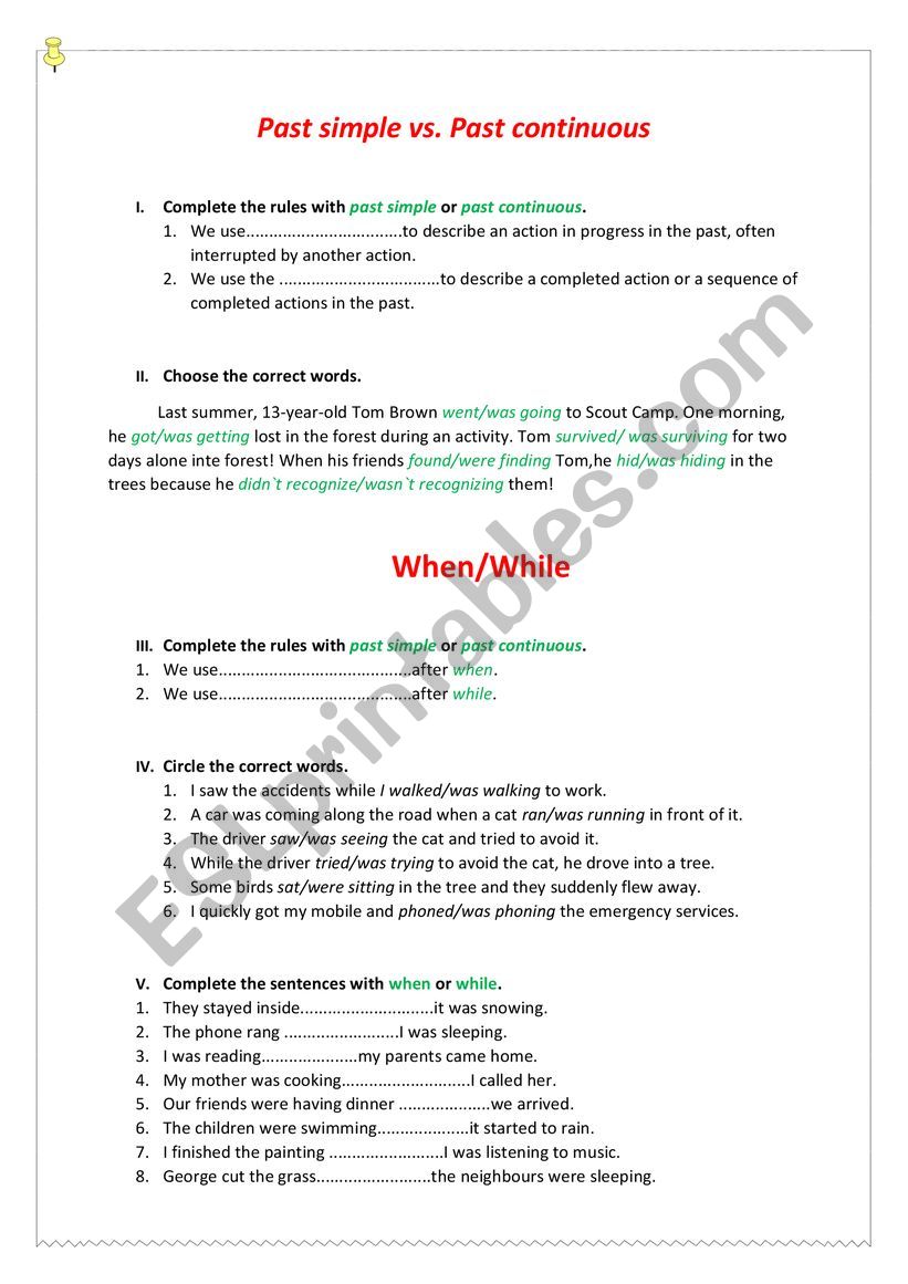Past simple vs past continuous/when vs while - ESL worksheet by ...