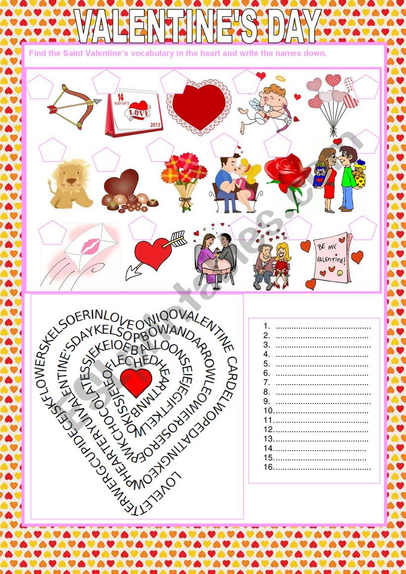 Valentineï¿½s Heart - ESL worksheet by s.lefevre