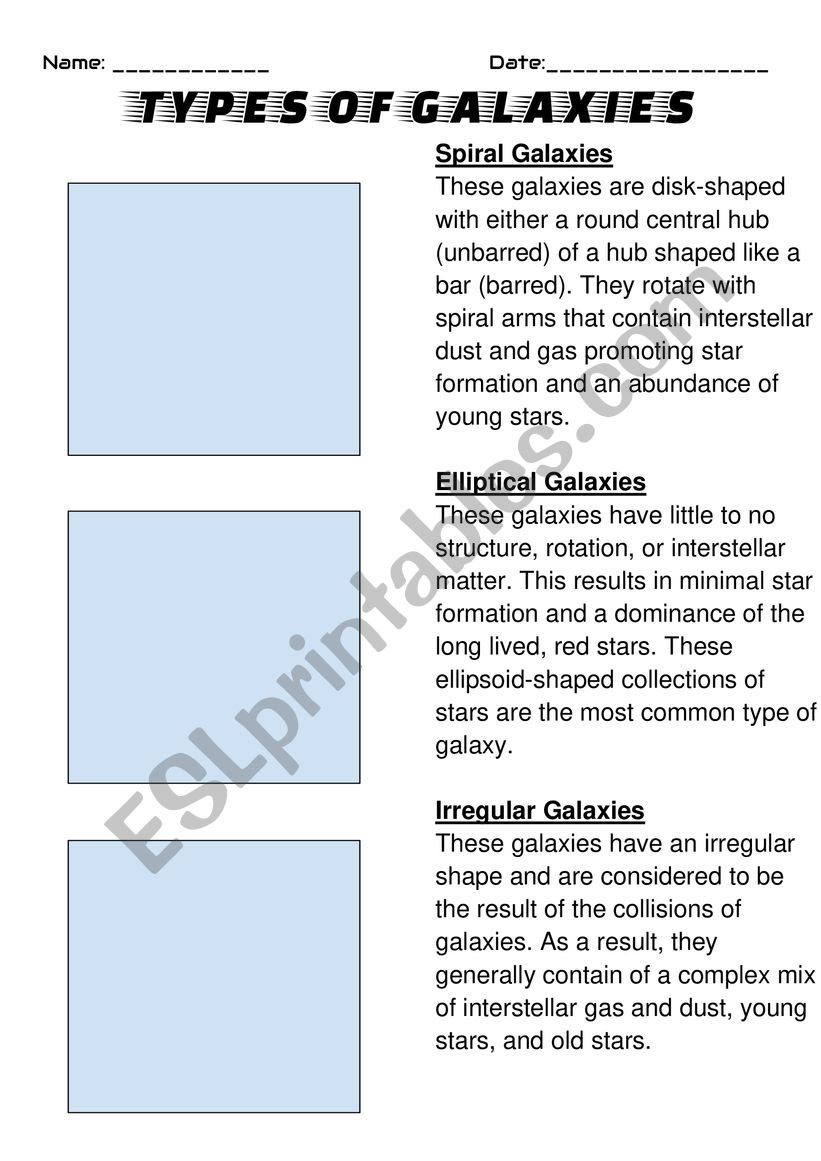Types Of Galaxies Worksheets Star Types Color And Surface Temperature