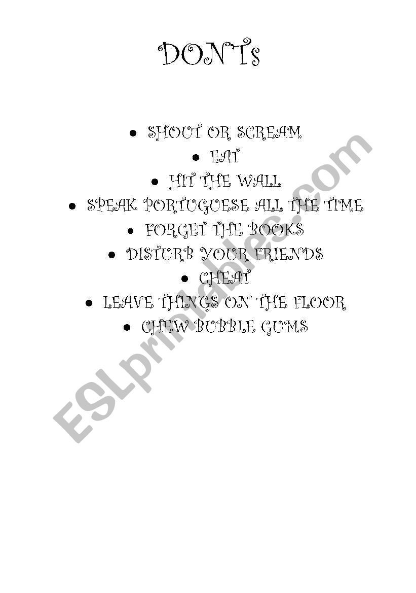 English worksheets: Dont´s for classroom management
