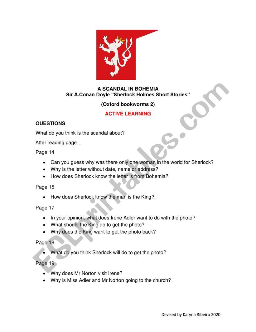 A SCANDAL IN BOHEMIA Sir A.Conan Doyle “Sherlock Holmes Short Stories ...