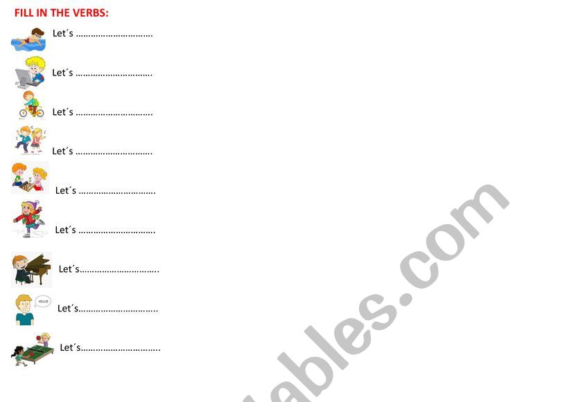let´s + action verb - ESL worksheet by Praza64342
