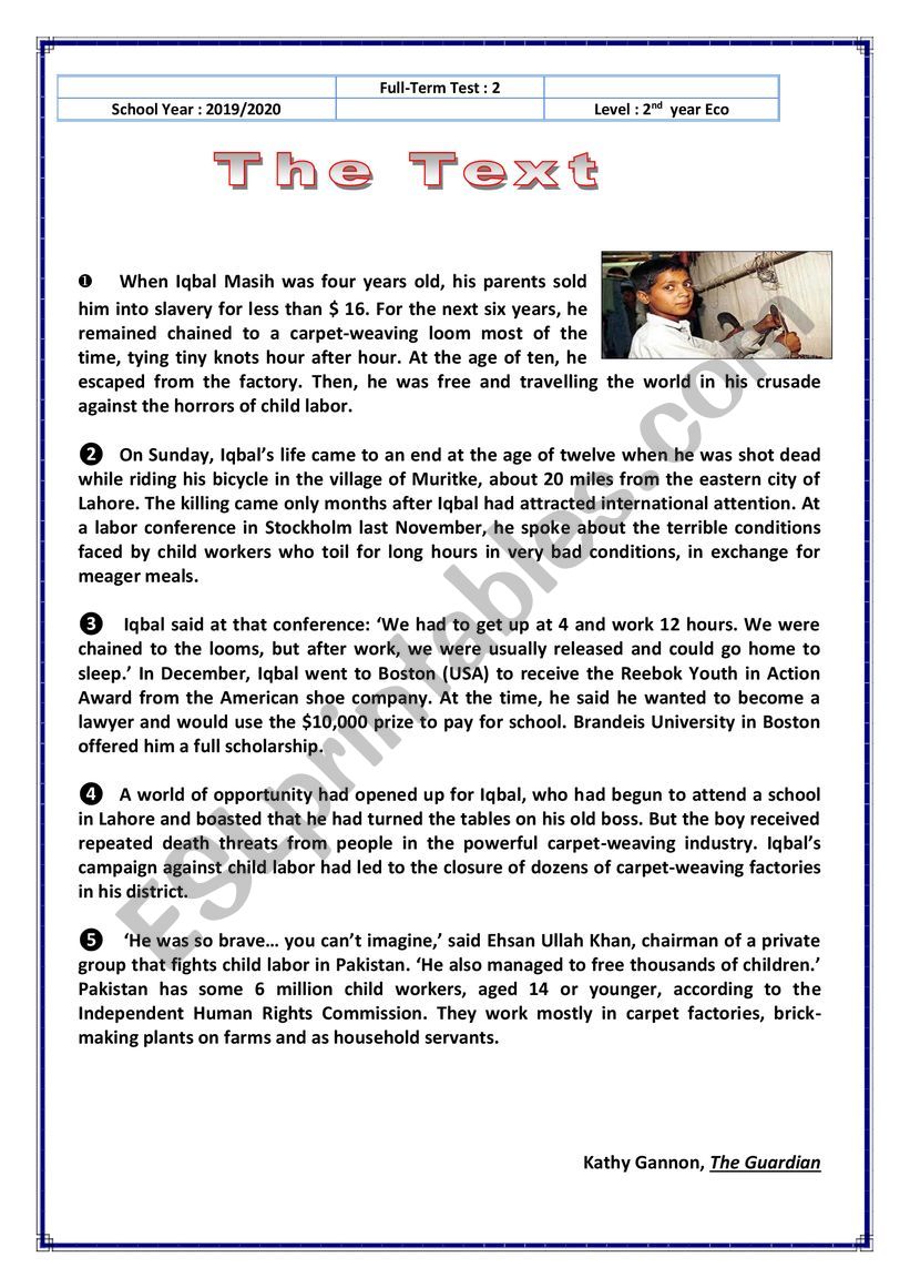 Full Term Test 2 Second Form - ESL worksheet by chiko123 Full Term Test 2 Second Form - ESL worksheet by chiko123
