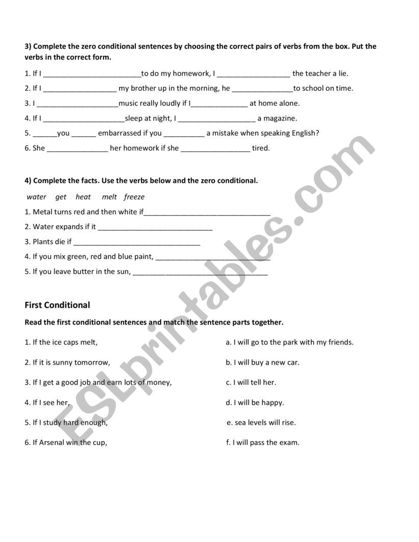 Zero And First Conditional Esl Worksheet By Zmarques En