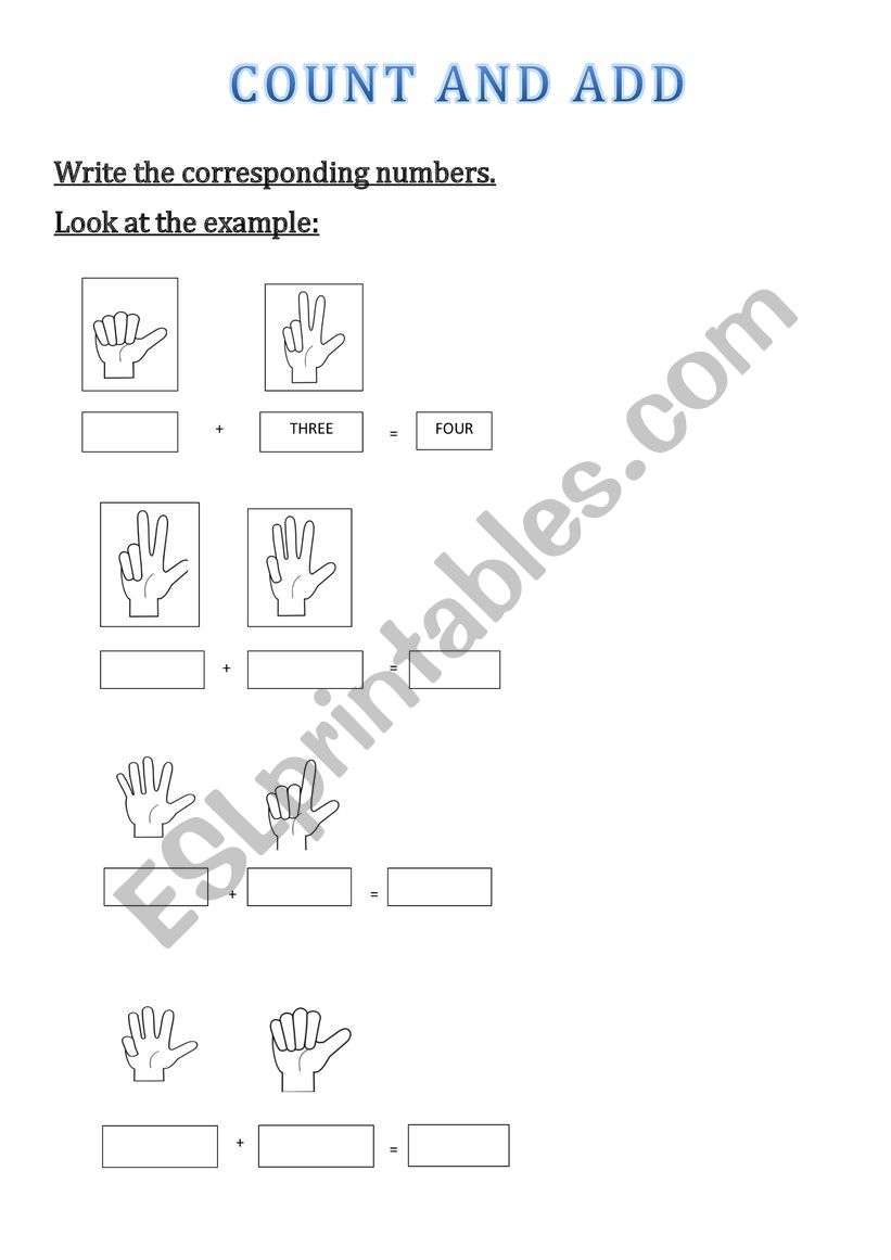 Numbers: LetÂ´s count and add! - ESL worksheet by rocio88