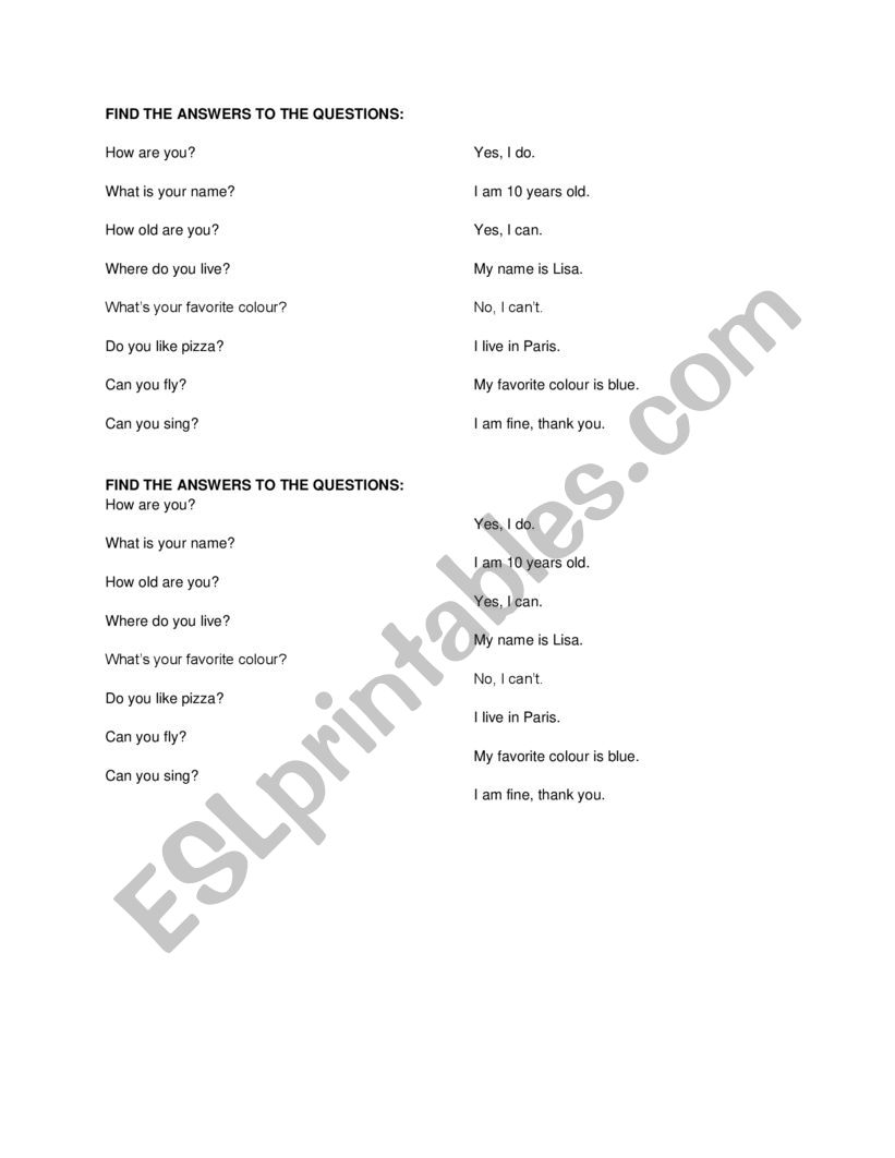 Basic questions and answers - ESL worksheet by KateDub Basic questions and answers - ESL worksheet by KateDub
