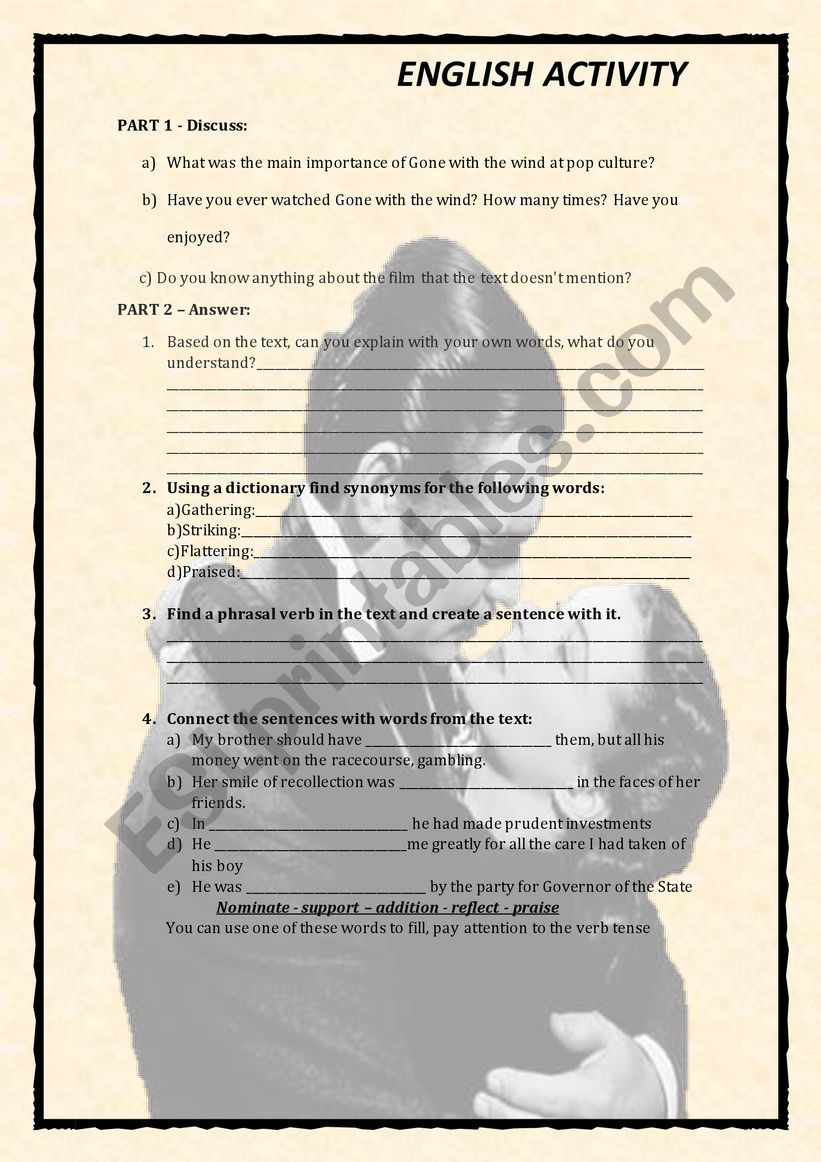 Gone With The Wind Worksheets