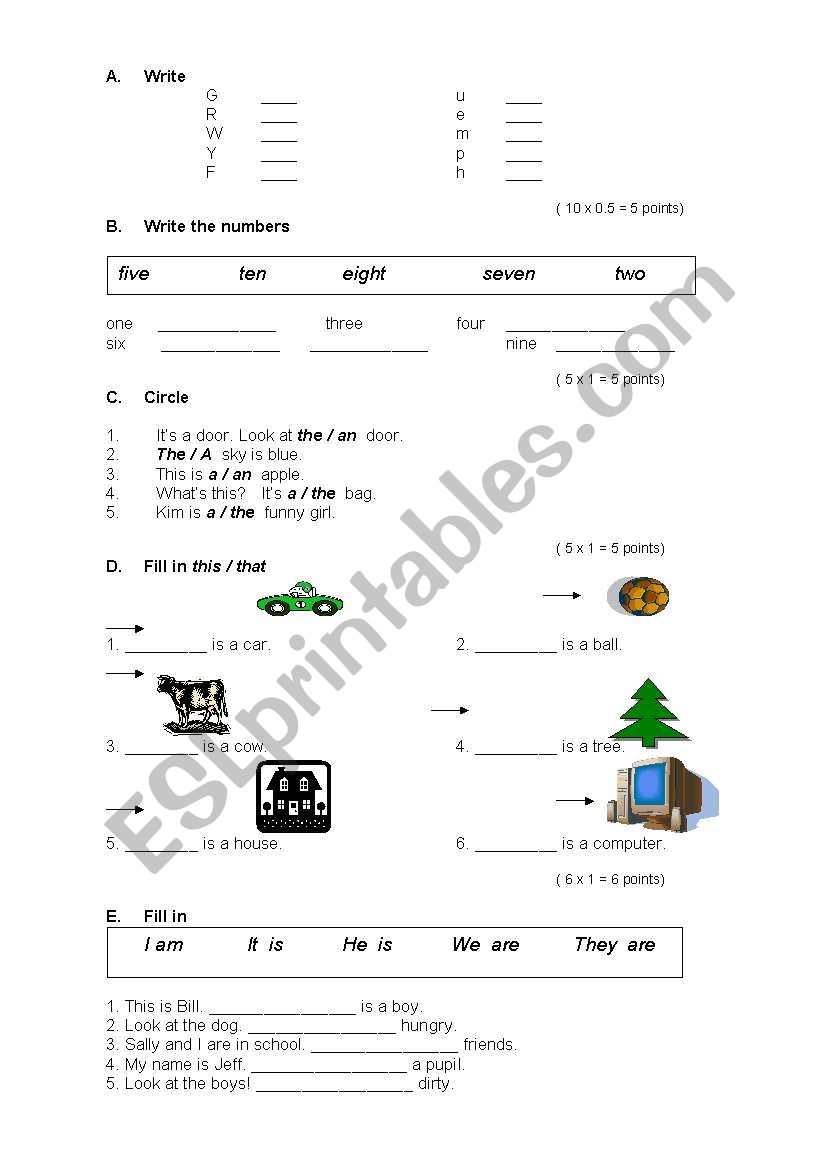 Early Beginner´s Test - ESL worksheet by fofi