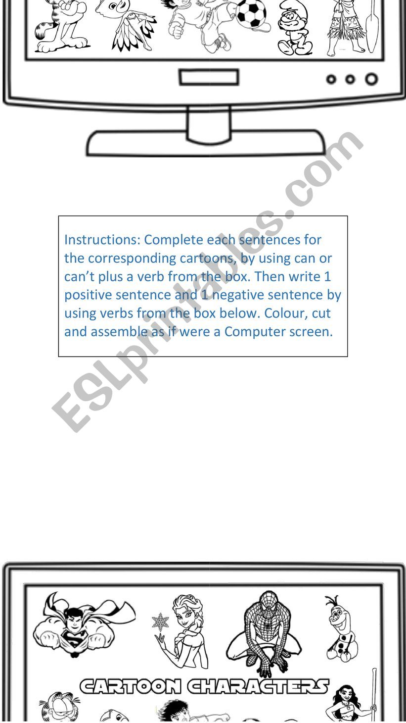 Can or canÃ¯Â¿Â½t with cartoons - ESL worksheet by luthienanais