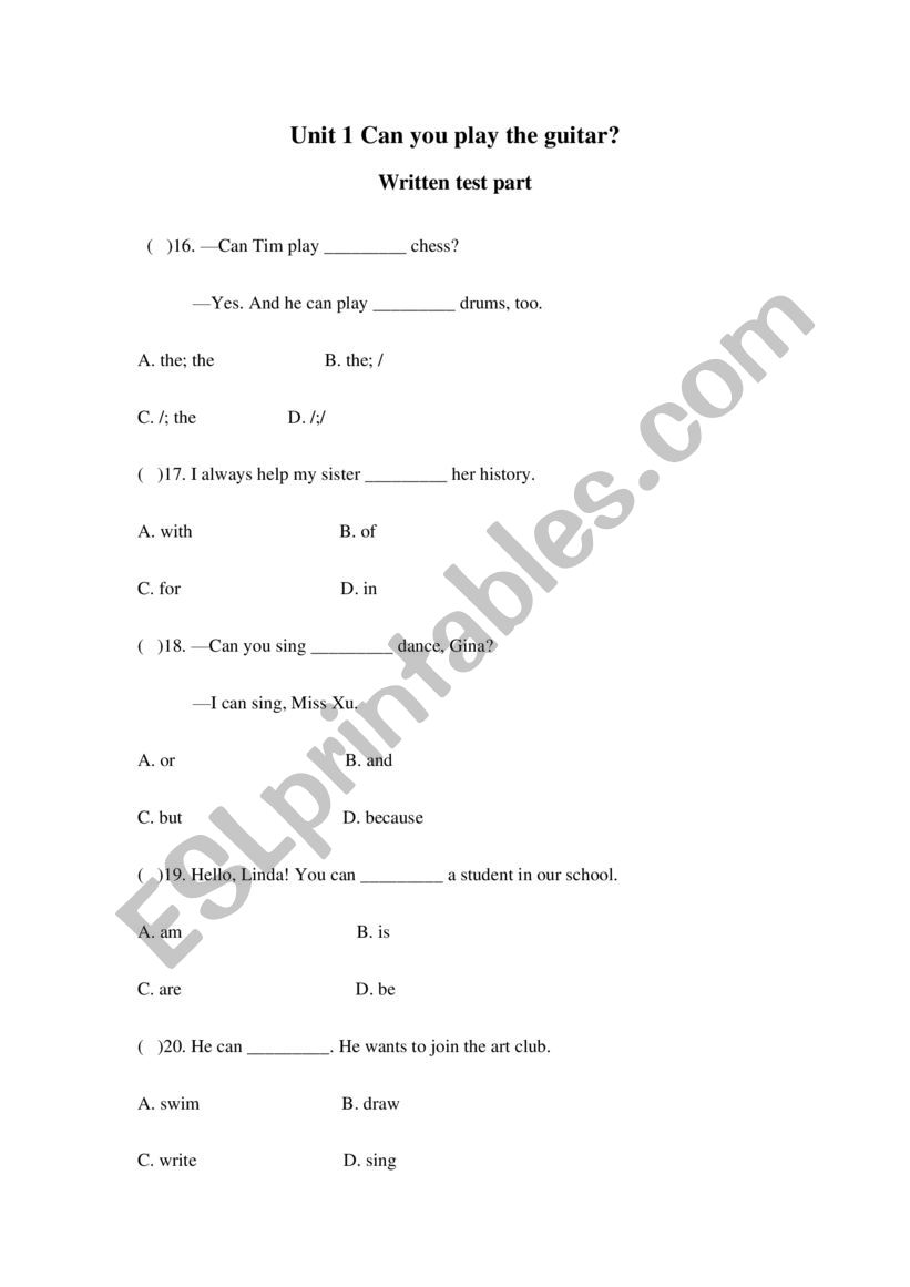 A test about the usage of "can" - ESL worksheet by yoyolayoyo