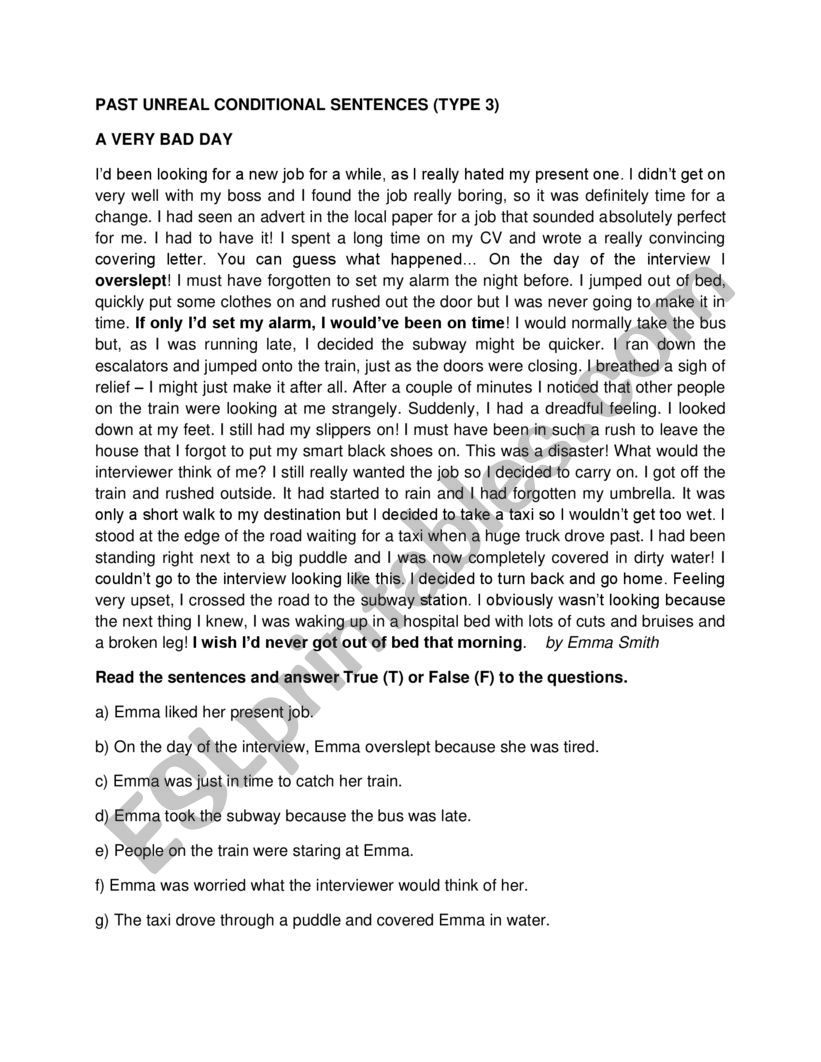 Type 3 Conditionals - ESL worksheet by suzidilaracinar@gmail.com