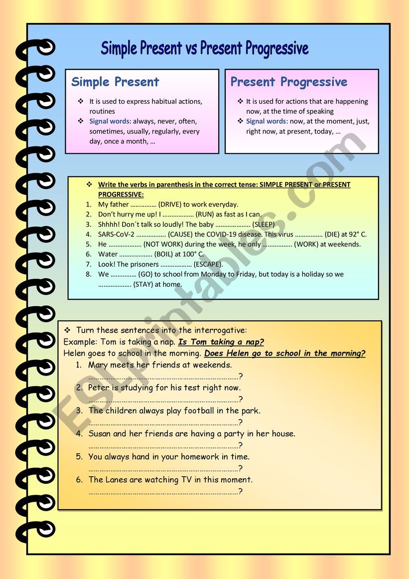 Simple Present Vs Present Progressive ESL Worksheet By Alba D