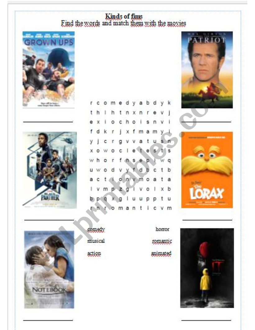 Types Of Movies Worksheet