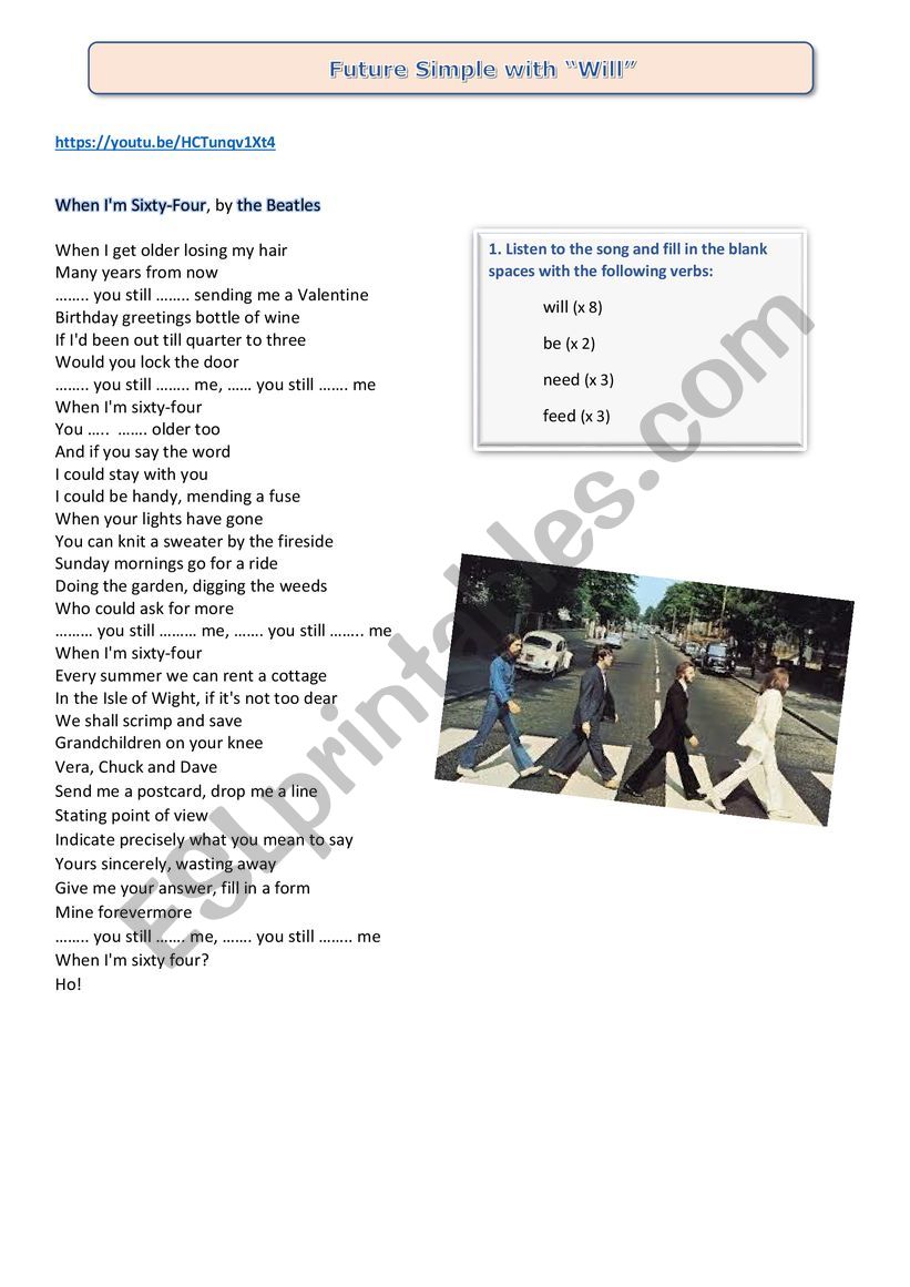 Song: When I´m sixty-four, the Beatles - ESL worksheet by Adial