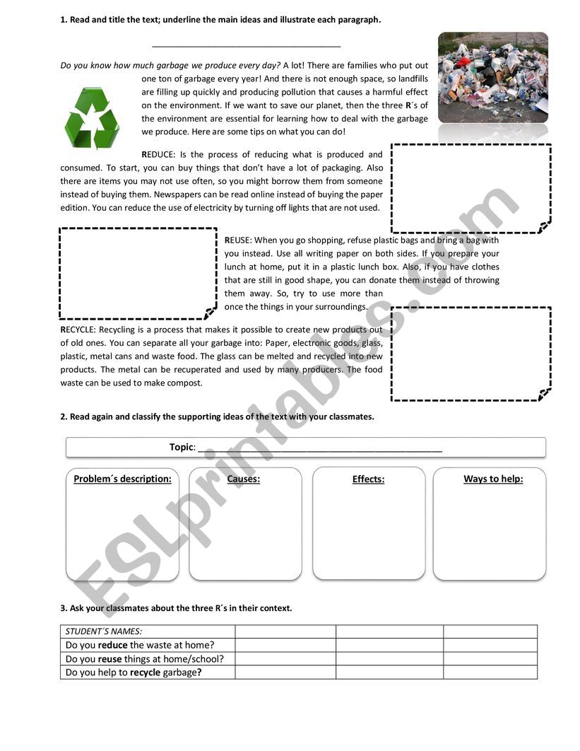 The 3 R´s of the environment - ESL worksheet by csa90