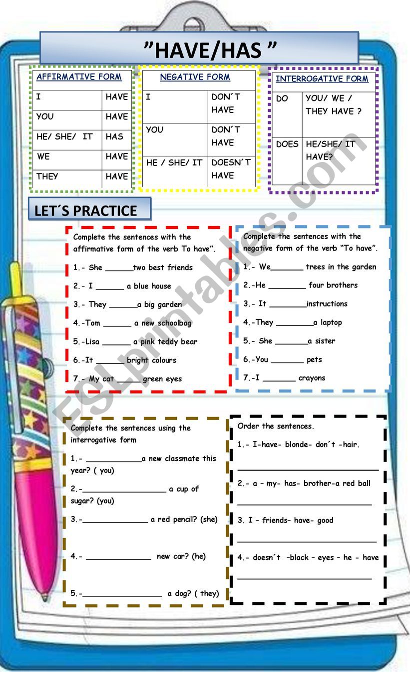 Have Has ESL Worksheet By Lisbethml