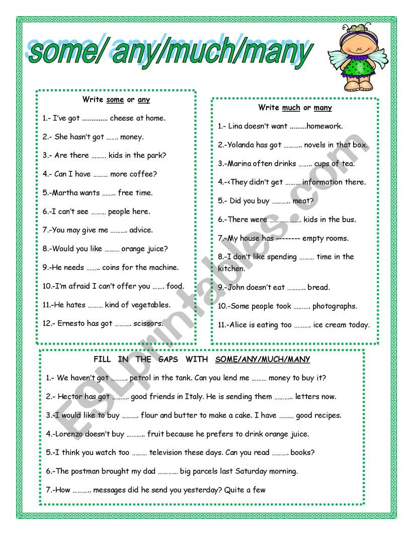 SOME ANY MUCH MANY ESL Worksheet By Mariaah