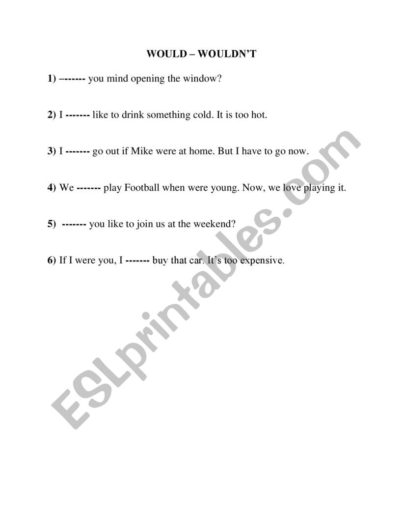 English worksheets: WOULD / WOULDN’T