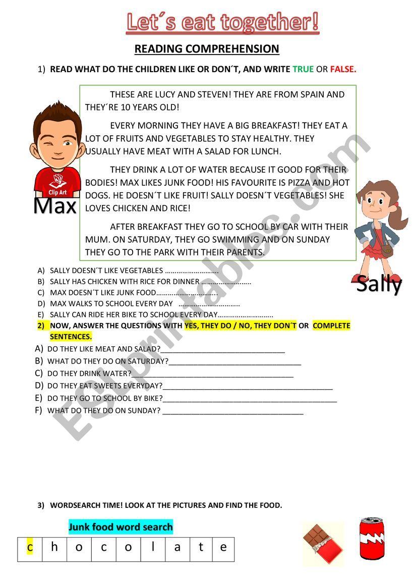 Food: Let´s eat together! Reading comprehension - ESL worksheet by rocio88