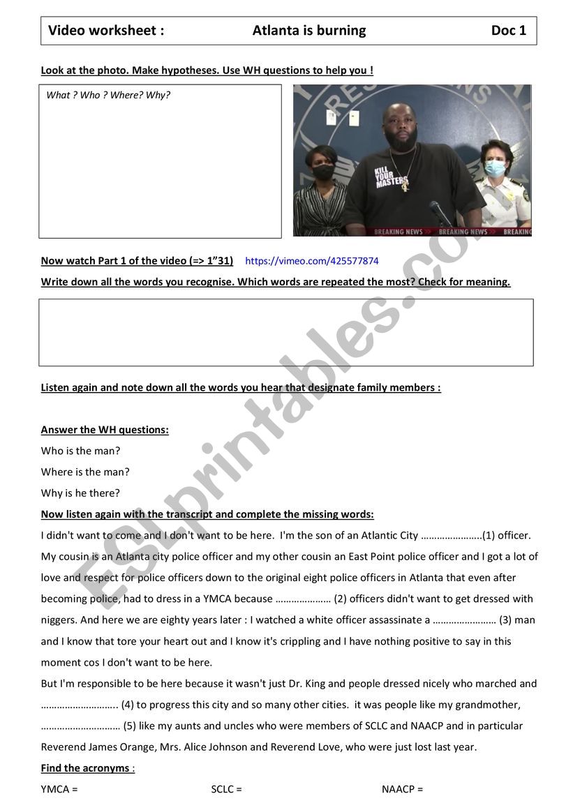 Breaking News Video : KIller Mike´s emotional speech to Atlanta - ESL ...