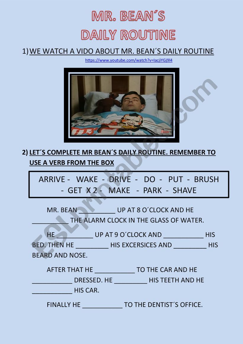 MR BEAN´S DAILY ROUTINE - ESL worksheet by rocio88