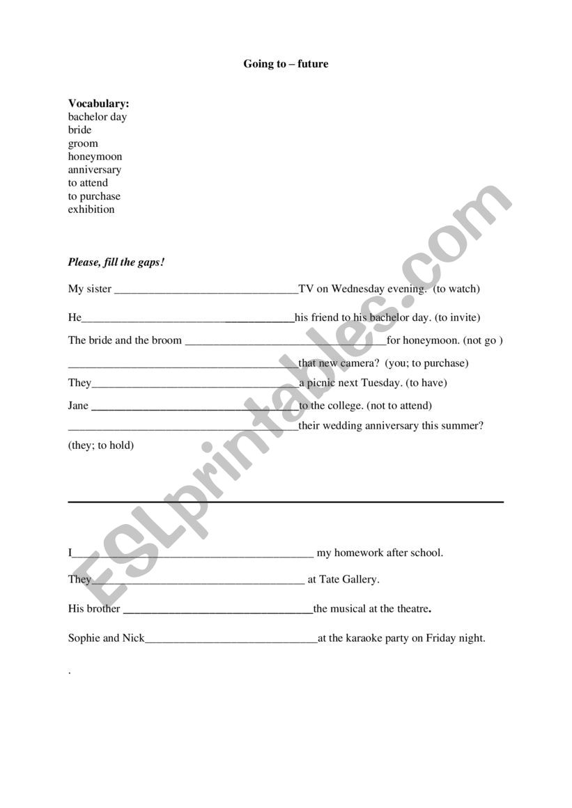 `going to` - future tense - ESL worksheet by easyESLKon