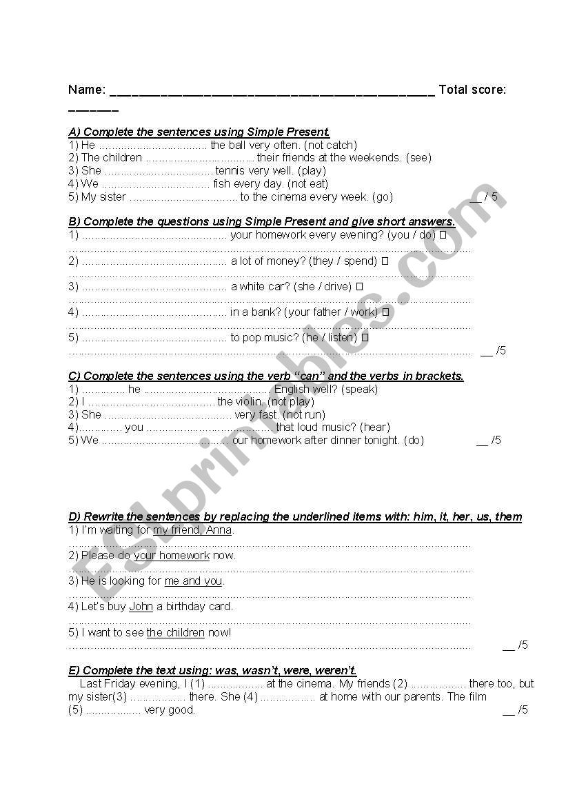 Revision Test 2 - ESL worksheet by fofi Revision Test 2 - ESL worksheet by fofi