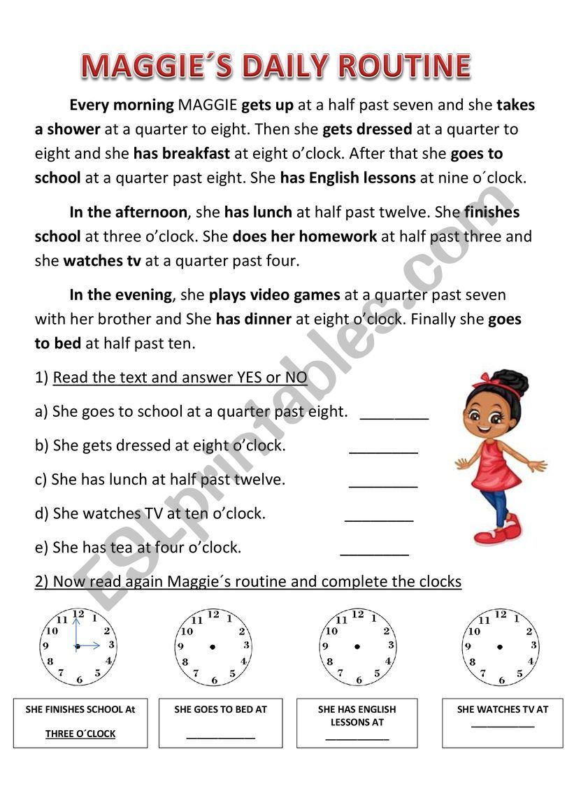 MAGGIE´S DAILY ROUTINE - ESL worksheet by rocio88