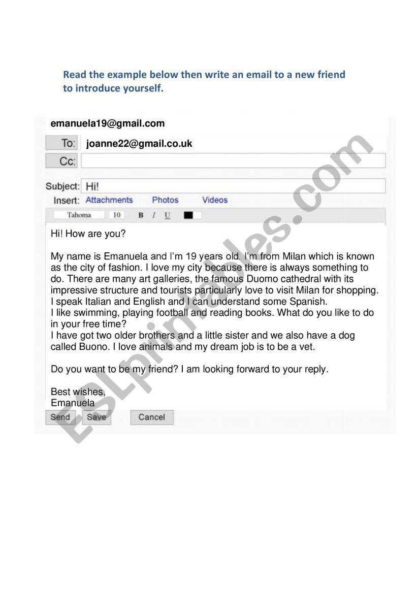 Informal Email Writing Example ESL Worksheet By Antoniadou93