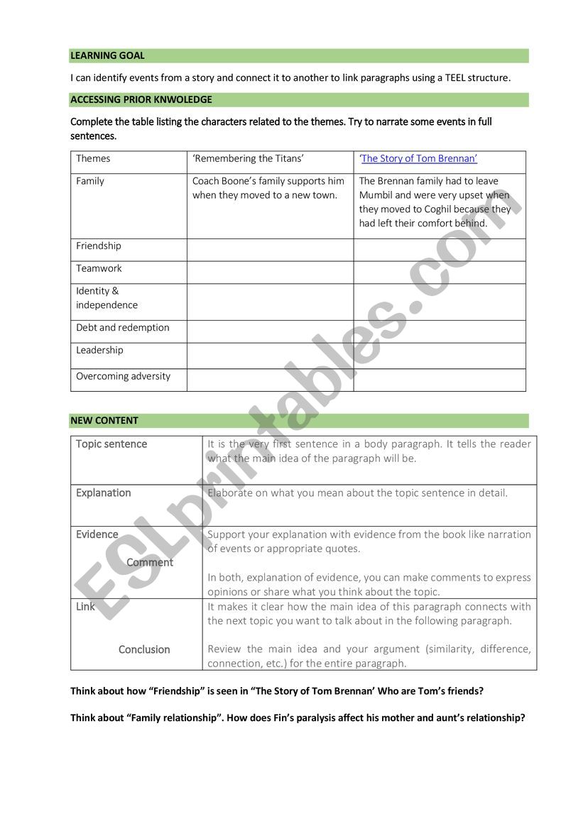 I can identify events from a story and connect it to another to link ...