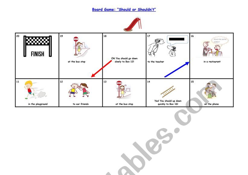 Board Game: Should and Shouldnï¿½t - ESL worksheet by ericwongkaho