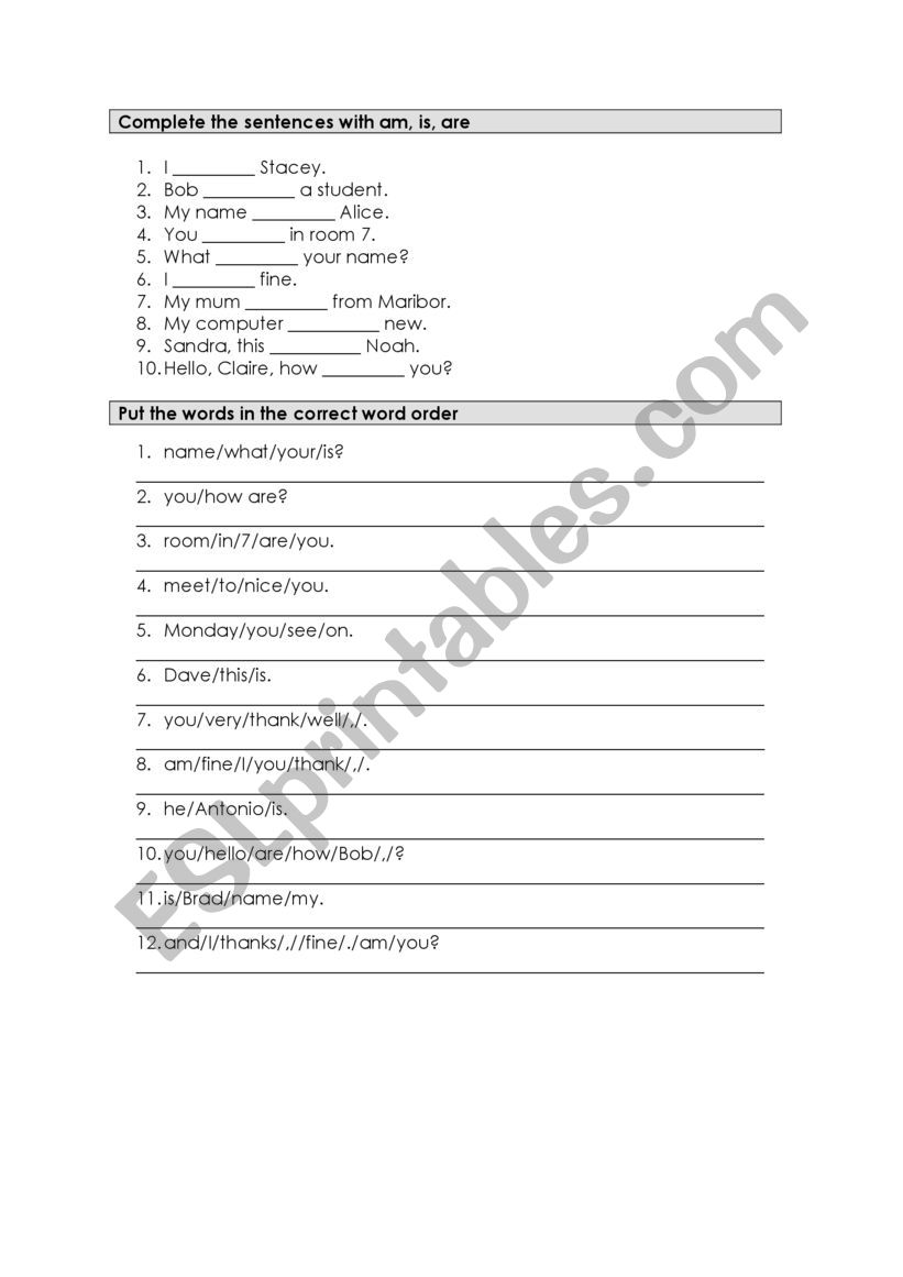 Verb Be - ESL worksheet by Luna_M
