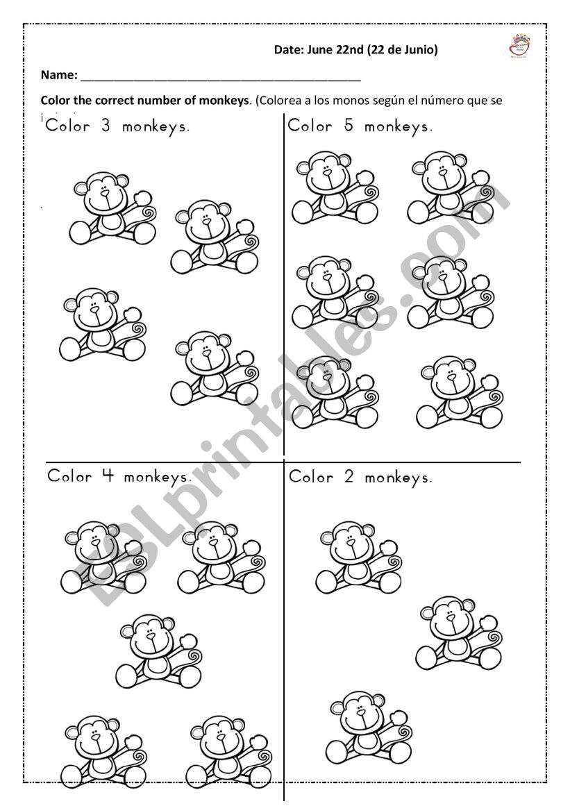 5 little monkeys worksheet - ESL worksheet by estef94 5 little monkeys worksheet - ESL worksheet by estef94