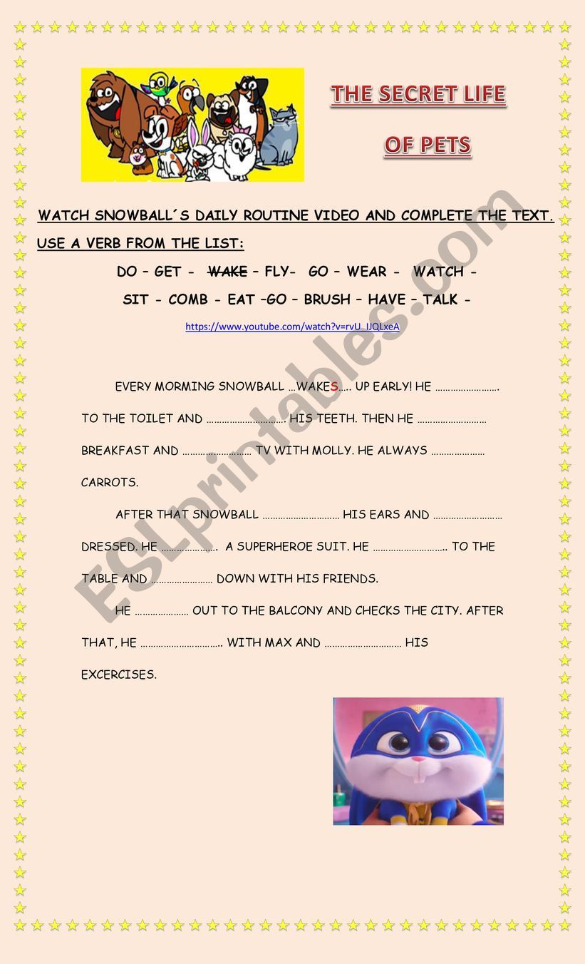 SECRET LIFE OF PETS: SNOWBALL´S DAILY ROUTINE - ESL worksheet by rocio88