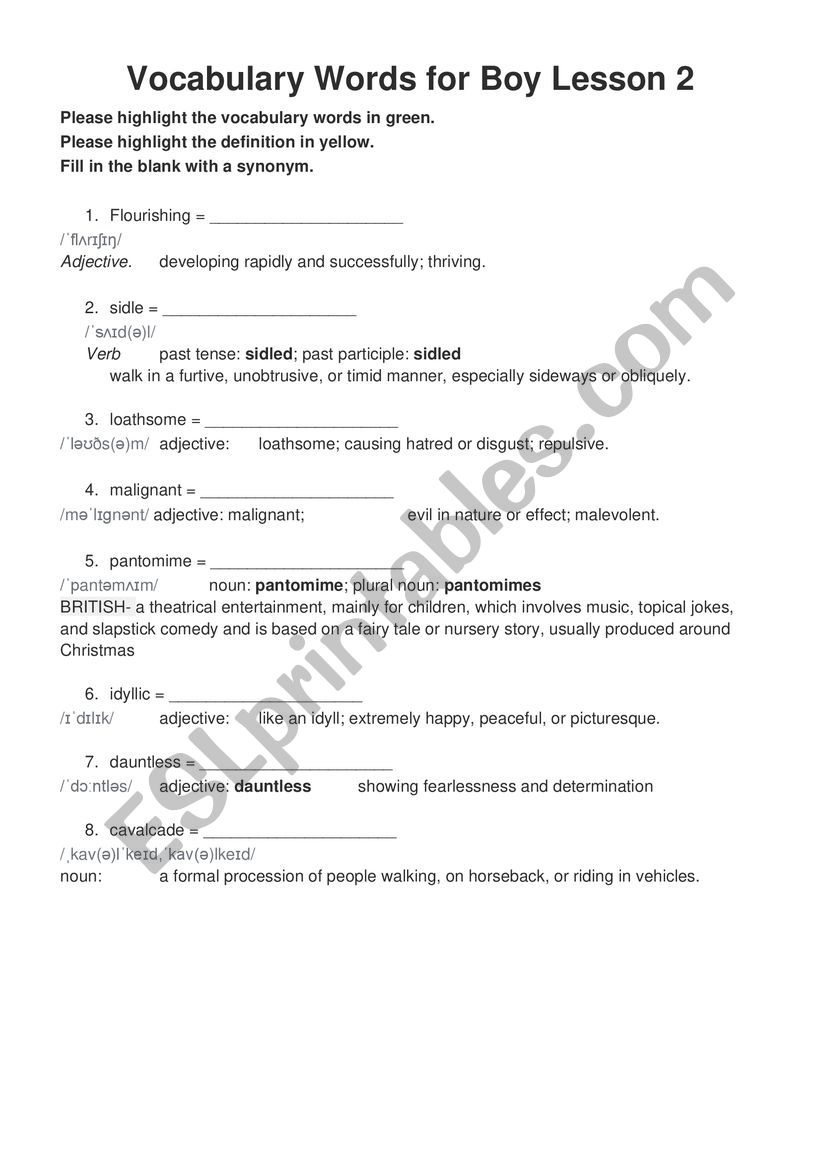Boy by Roald Dahl Vocabulary lesson 1 - ESL worksheet by cmcordell