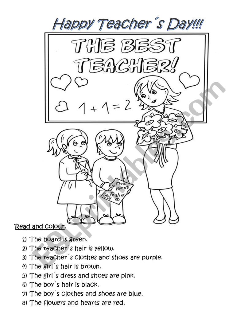 Teacher´s Day! Read and Colour. - ESL worksheet by teachersil27