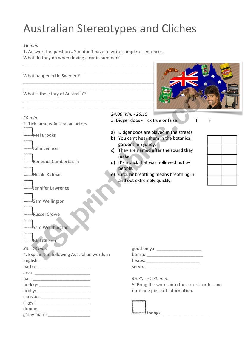 Lukeï¿½s English Podcast Australian Stereotypes 495 - ESL worksheet by ...