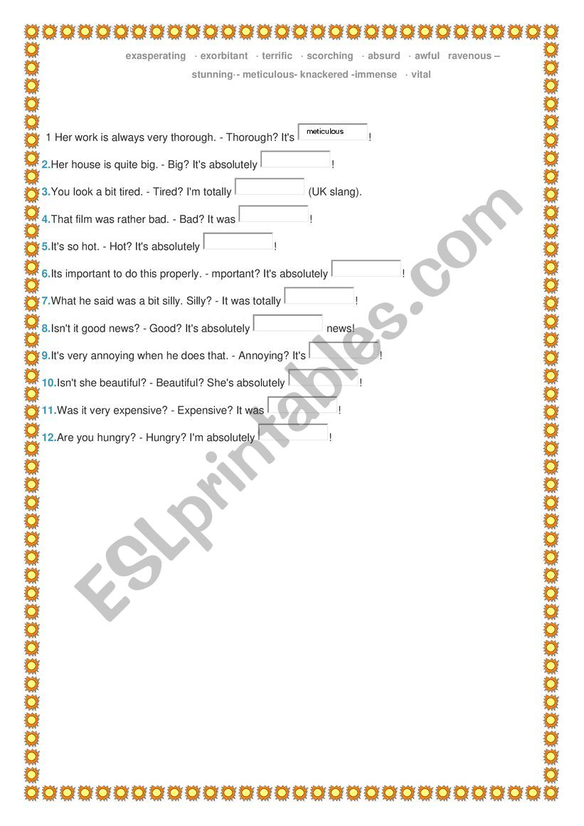 Gradable And Upgradable Adjectives Worksheet Free Esl