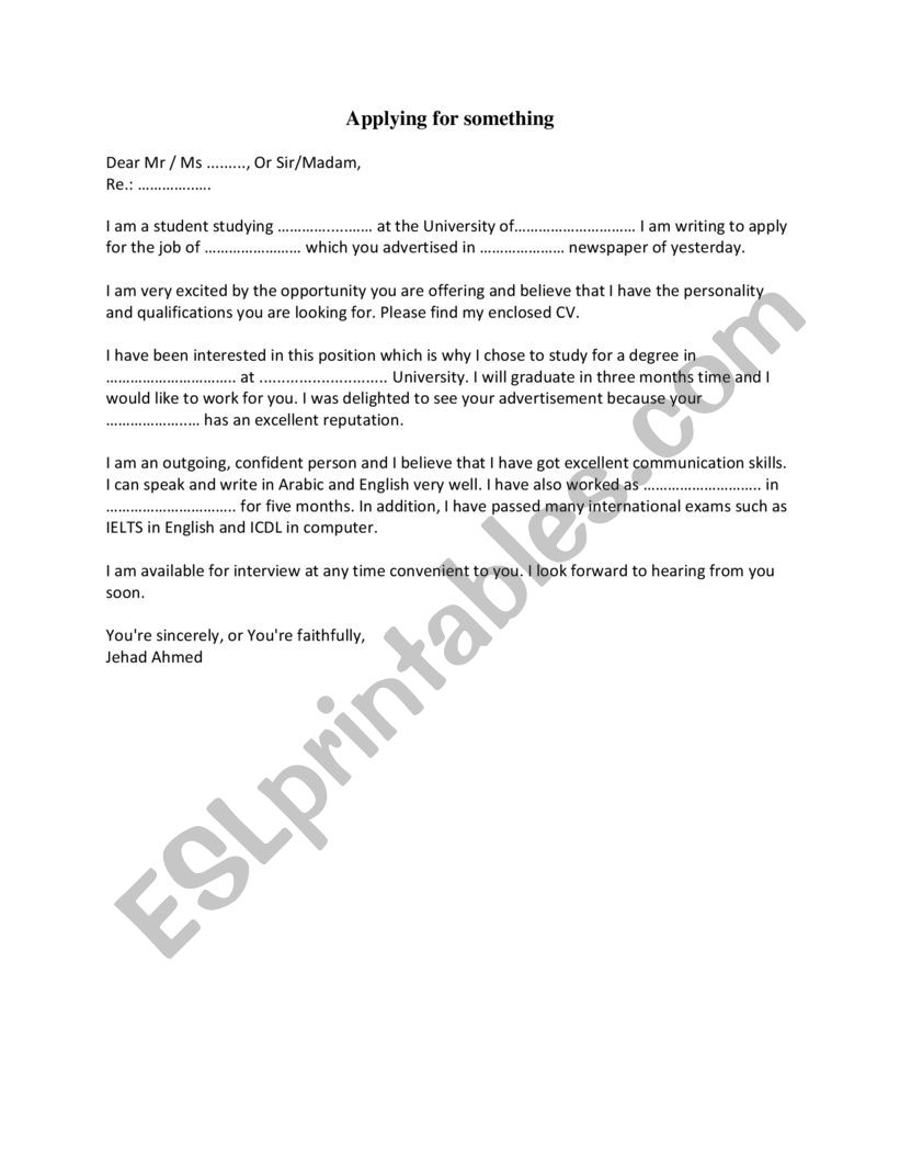 modal for applying for formal letter - ESL worksheet by khulood mohsen