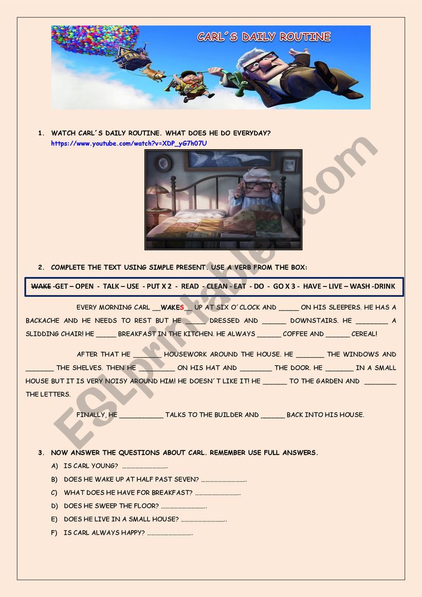 Carl´s daily routine - ESL worksheet by rocio88