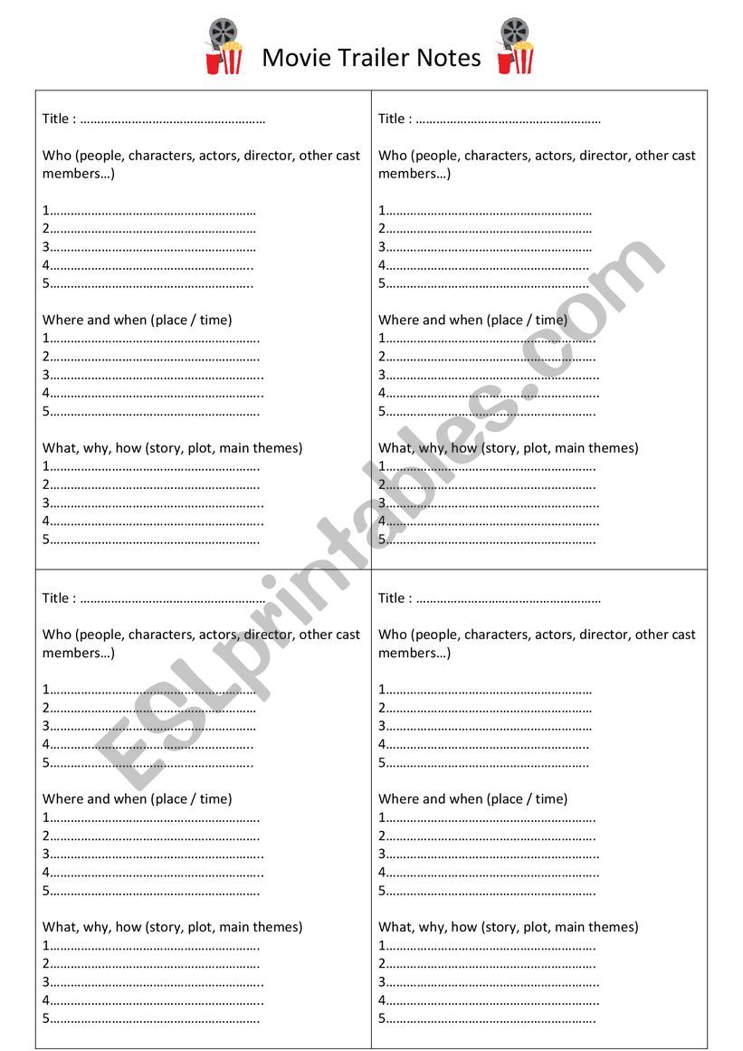 Letï¿½s hit the road - intro - road movie trailers - ESL worksheet by ...