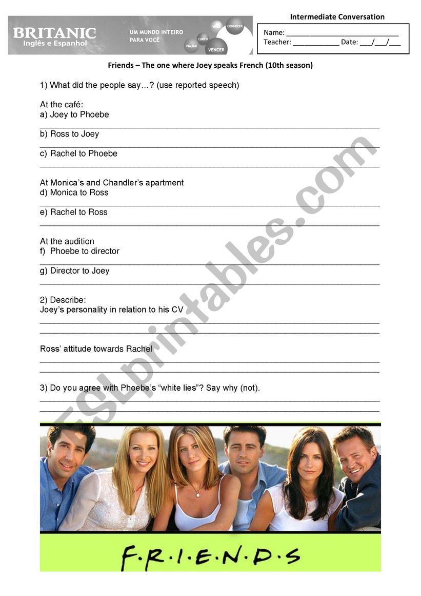 Friends – The one where Joey speaks French (10th season) - ESL ...