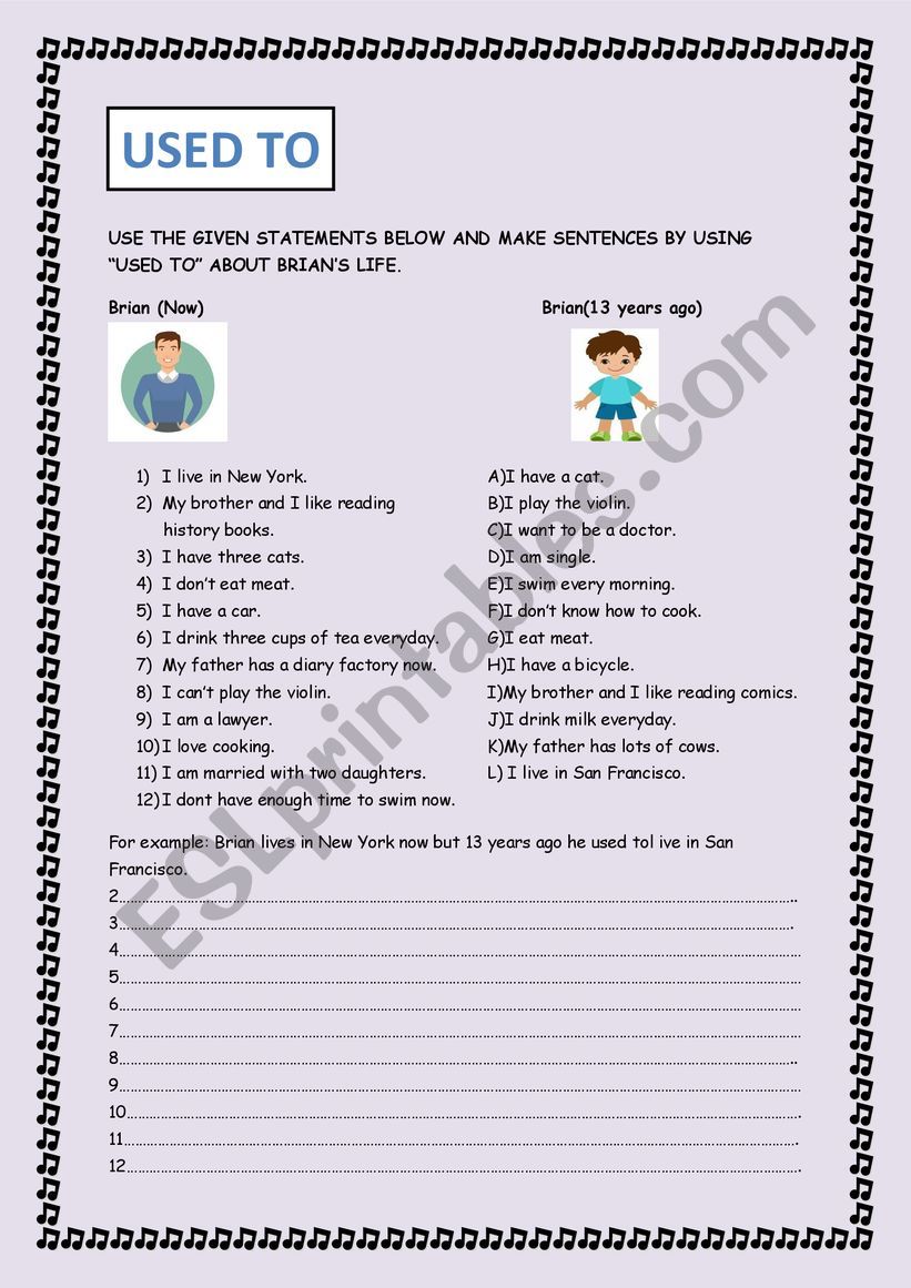 USED TO-BRIAN´S LIFE - ESL worksheet by melikecomu